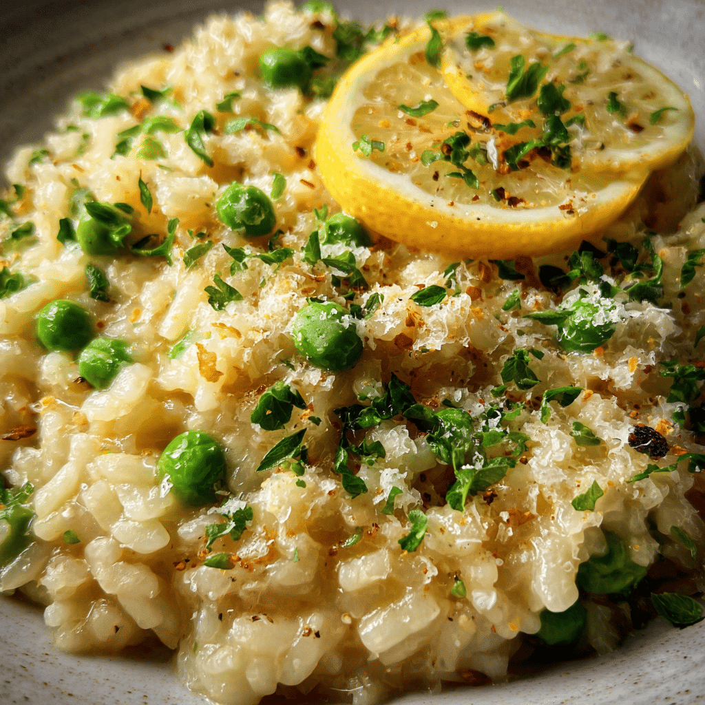 Baked Risotto With Lemon, Peas & Parmesan